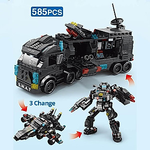 ENHANA Building Block Robot 27 in1 SWAT Police Command Truck Building Kit for Kids City Helicopter Bricks Kit Educational Toys for Boys Age 6 7 8 9 10 11 12 Years Old 585PCS