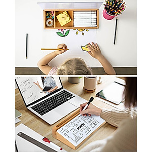 BS-VOG Desk Whiteboard, Glass Desktop Dry Erase Board with Wooden Storage Box, Computer Keyboard Stand with Drawer for Home Office Accessories Supplies Organizer, 2 Markers with Eraser Included