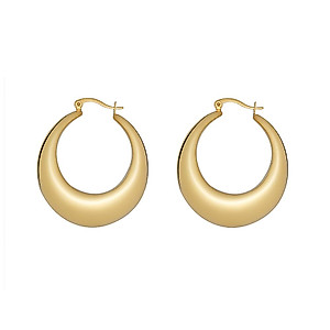 Edforce Stainless Steel Chunky Large Thick Rounded Tube Hoop Earrings (Gold, 40)