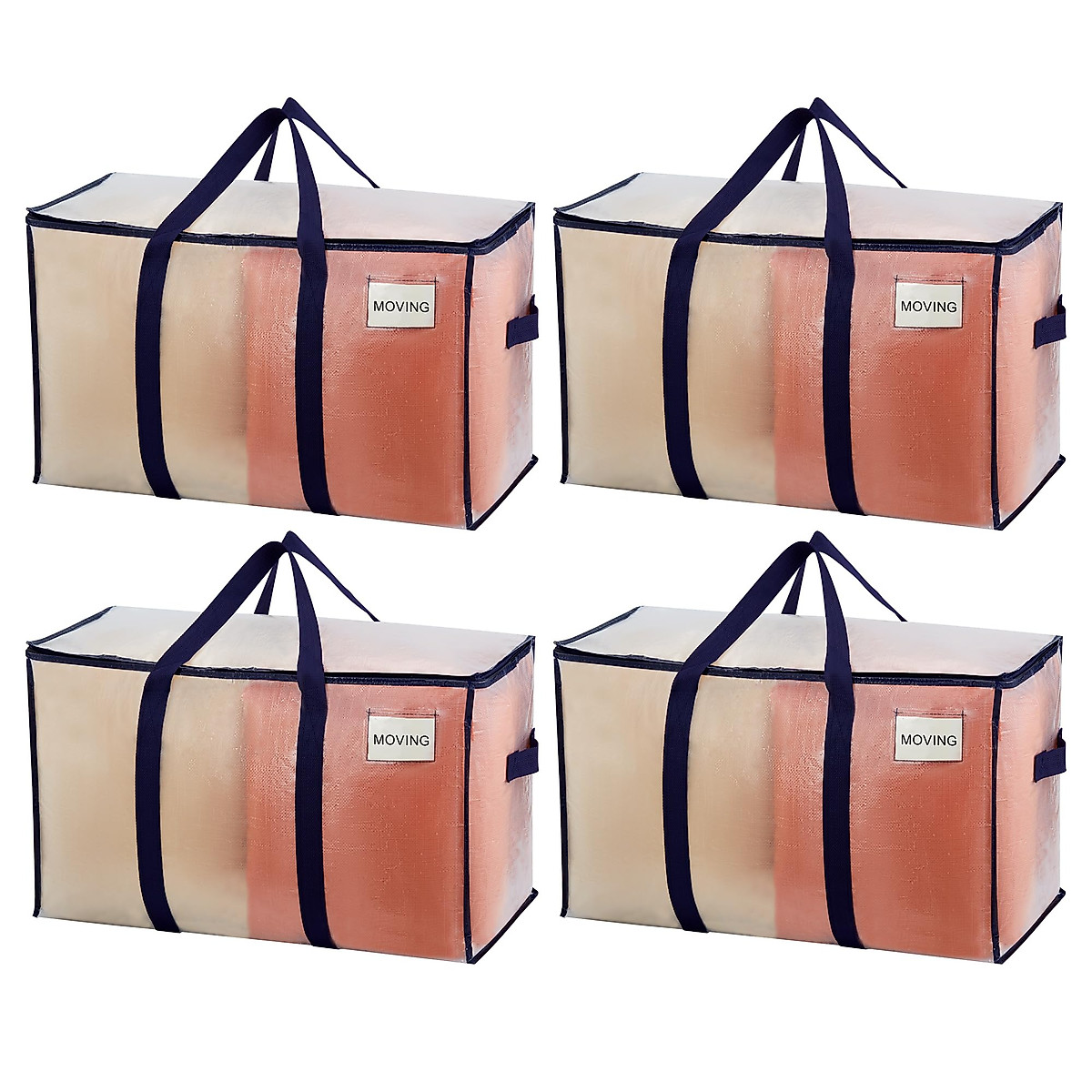 VENO 4 Pack Moving Bags, Heavy Duty, Moving Boxes Alternative, Packing Storage Supplies for Dorm Room Essentials with Zipper for Clothes, Extra Large Totes for Packaging (Clear, 4 Pack)