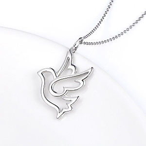 DAOCHONG S925 Sterling Silver Doves Birds Faith Hope Love Pendant Necklace 18 inches Rolo Chain