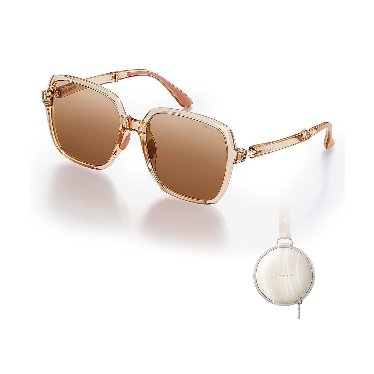 BENEUNDER Trendy Square Polarized Sunglasses, Lightweight Folding Sunglasses for Women Men, UV Protection for Fishing Driving Beach, Light Brown