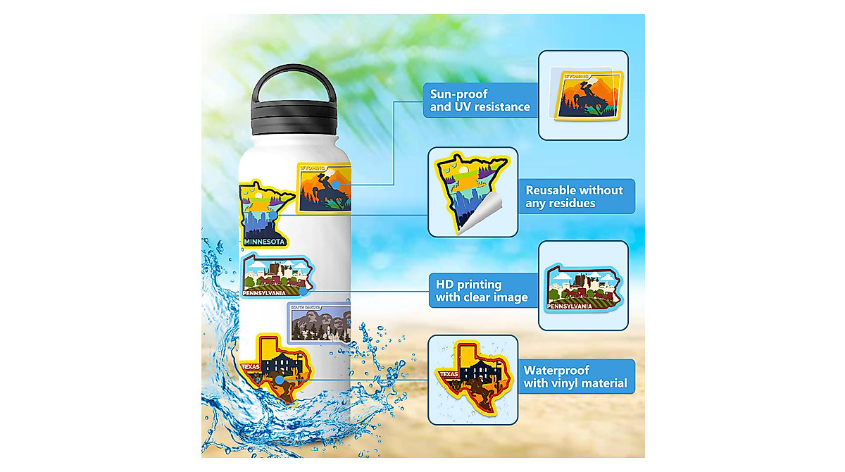 US States Stickers - Waterproof Vinyl Collection for Laptops & Water ...
