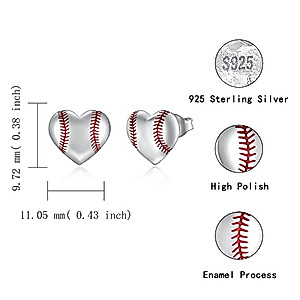 925 Sterling Silver Heart Volleyball Basketball Softball Baseball Stud Earrings Hypoallergenic Jewelry Gifts for Women Players (Softball/Baseball)
