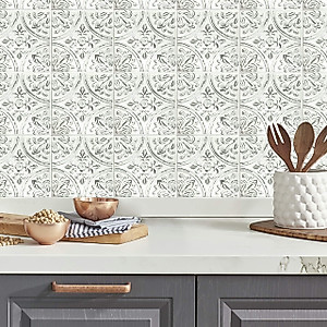 RoomMates TIL4623FLT StickTiles White Tin Peel and Stick Tile Backsplash, 10.5 inch x 10.5 inch, 4 Count (Pack of 1)