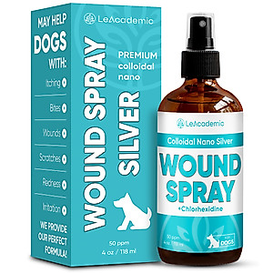 Wound Care For Dogs with Colloidal Silver | Dog Wound Spray | Dog Wound Care and Skin Support | + Chlorhexidine | Bites, Scratches, Irritations | Wound Spray for Dogs is Great With A Dog Cone | 4 Oz