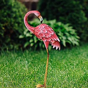 Shorayn Garden Statues Flamingo Sculptures Metal Yard Art, Pink Bird Art Outdoor Backyard Decor Patio Lawn Porch Ornament Flamingo Yard Decoration