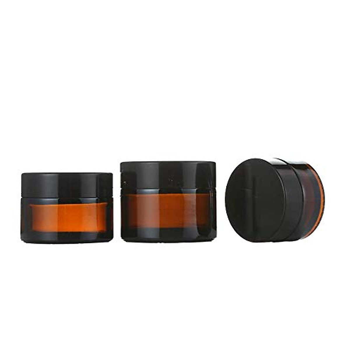 5Pcs 10ml 0.35oz Travel Size Empty Refillable Amber Glass Cosmetic Containers Round Sample Jars Pot Vial Bottle with Inner Liners and Black Lids for Face Creams Lotions and More