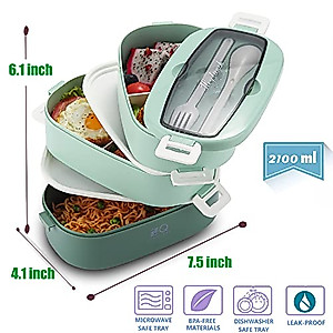 ZZQ Classic Lunch Box - Stackable Bento Box Lunch Container for Adult - Japanese-style Bento Boxes for Kids & Teens, Includes Sauce Containers, Divider, Utensils, Microwave & Dishwasher-safe, Green