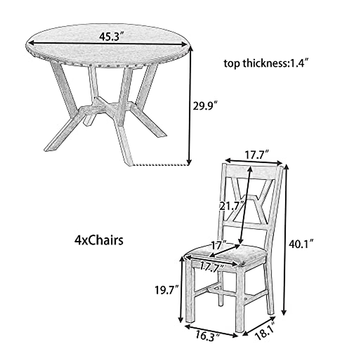 Voohek Kitchen Dining Set, 5-Piece Round Wood Table and Chair, Classic Family Furniture for Dinette, Compact Space, Green