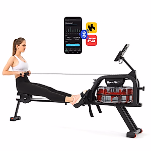 HouseFit Water Rower Rowing Machine with 330Lbs Weight Capacity for Home use Water Row Machine Exercise Equipment with iPad and Phone Support LCD Digital Monitor