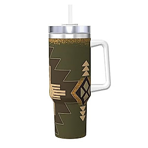 Xiexide 40oz Fits Cup Holder Travel Southwestern Native American Aztec Navajo Indian Tribal Heritage Double Walled Vacuum Insulatedith Handle And Straw,Hot & Cold Drinks