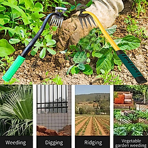 2Pcs Artifact Uprooting Weeding Tool, All Steel Hardened 2 in 1 Hollow Hoe and Rake, Heavy Duty Garden Rake Weeding Tools, Hand Hoe Gardening Weeder Tool Weed Puller for Backyard Weeding Loosening