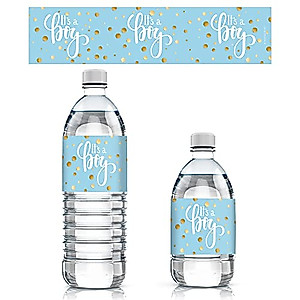 Blue and Gold It's a Boy Baby Shower Water Bottle Labels - 24 Stickers
