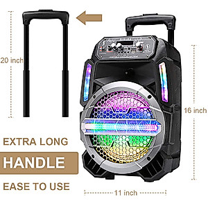 Ankuka Bluetooth Karaoke Machine for Kids and Adults with Colorful LED Lights, Wireless PA Speaker Sound System with 8'' Subwoofers and Wired Microphone for Party, Singing