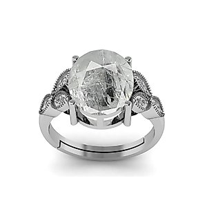 LMDPRAJAPATIS 8.25 Carat White Sapphire Stone Silver Plated Adjustable Ring For Men And Women