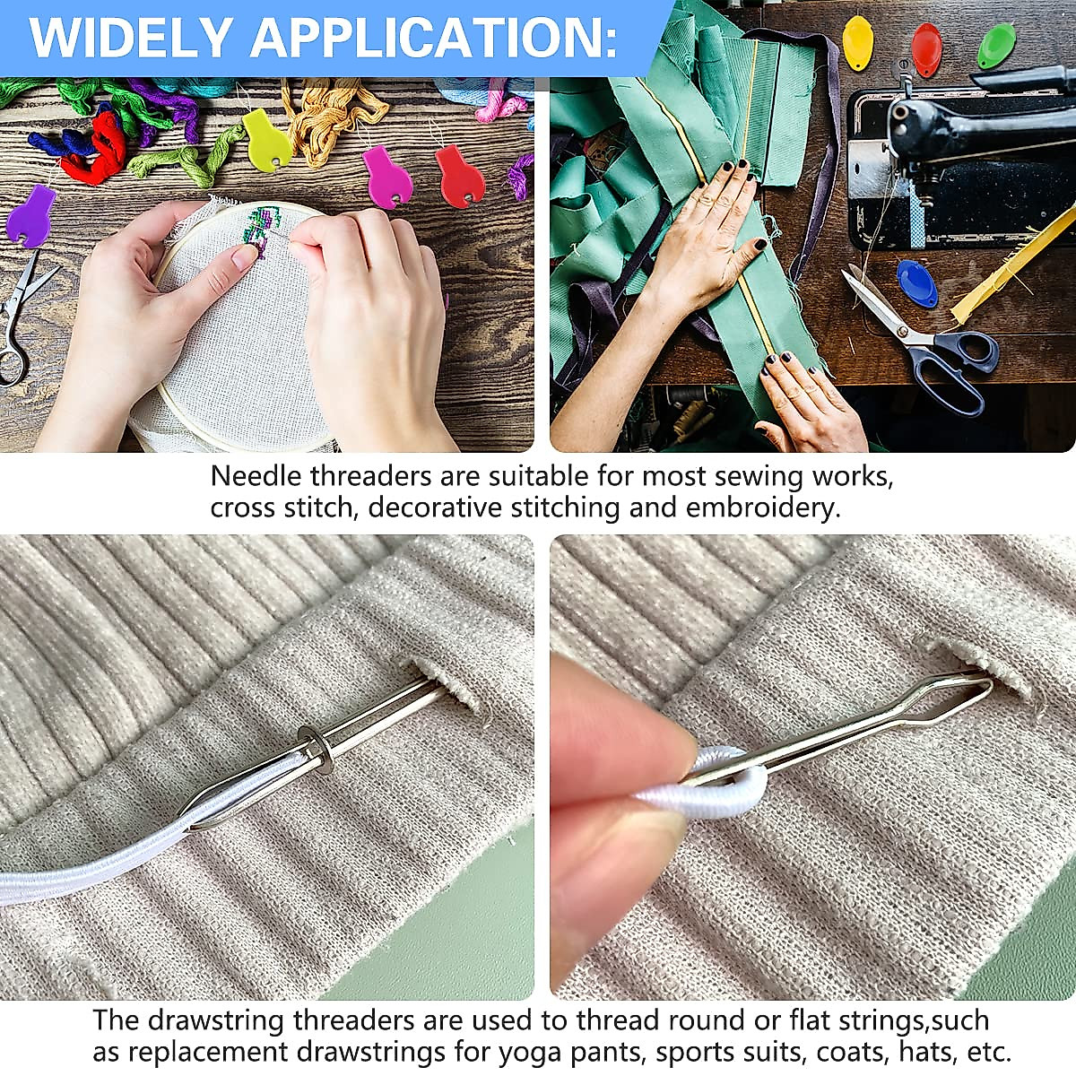 Needle Threaders Tool Set 19 in 1 for Hand Sewing, Sewing Machine, DIY (5 Pcs Gourd Shaped Threaders + 5 Pcs Thumb Shaped Threaders + 2 Pcs Drawstring Threaders + 2 Pcs Seam Rippers + 5Pcs Needles)…