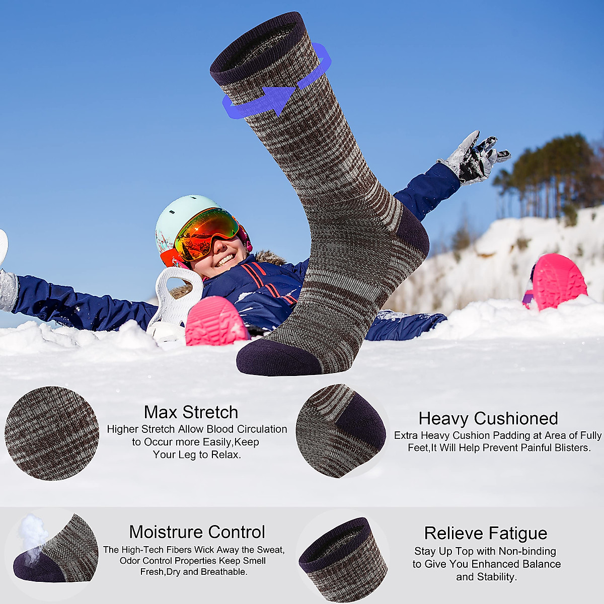 Ortis Ladies' Merino Wool Cushion Crew Socks for Women Outdoor Hiking Hike Trail Lightweight Gifts(MixColor1)