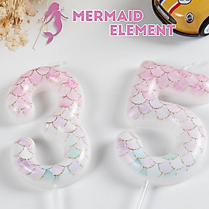 Pink Purple Mermaid Birthday Candles Numbers 3 Candle, Mermaid Birthday Decorations for Girls, Happy 3rd Birthday Candles for Cake, Birthday Cake Candle Mermaid Cake Toppers Birthday Party Supplies