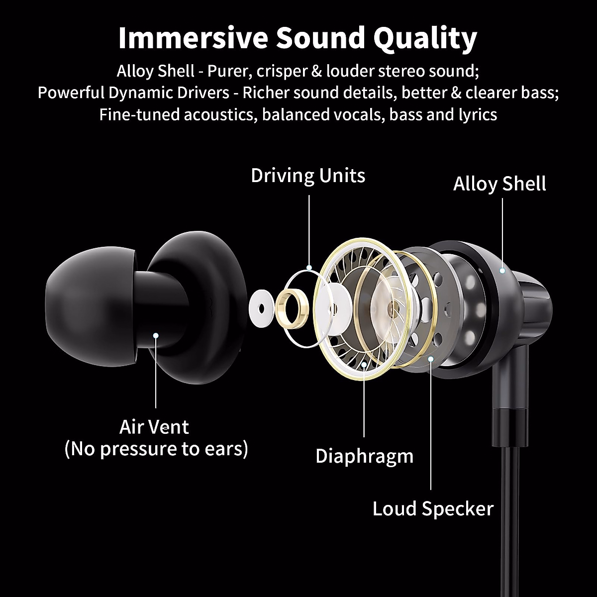 USB C Headphones for Samsung S24 S23 Ultra S22 S21 FE S20 A54 A53 Note 20 10+ Wired Earbuds Noise Canceling in-Ear Type C Earphone with Microphone Stereo Bass for iPhone 15 16 Pixel 8 7 6, Metal-Grey