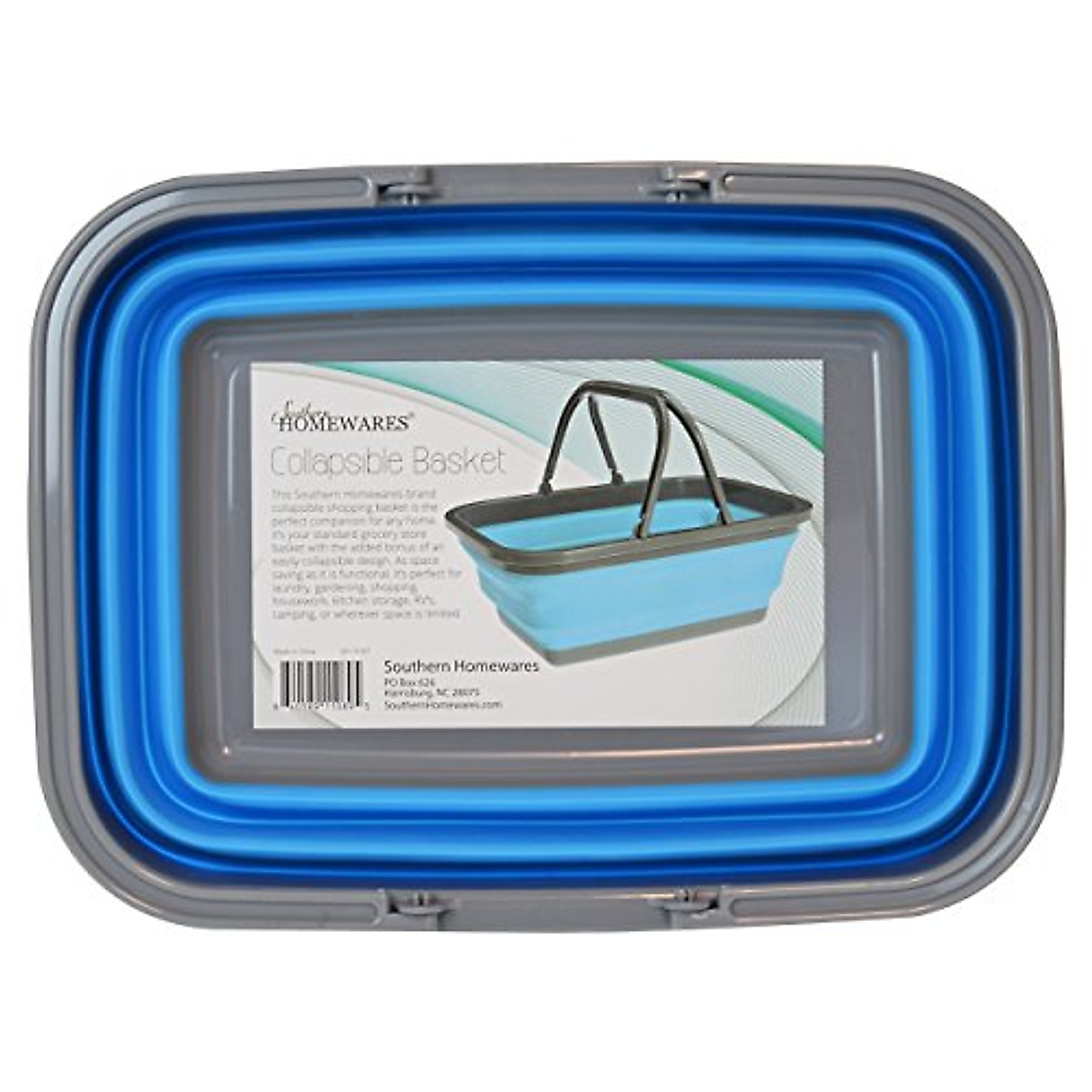 Southern Homewares Collapsible Silicone Market Shopping Basket Tote with Handles, Blue - SH-10187