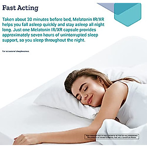 Life Extension Melatonin IR/XR 120 Capsules - Immediate & 7 Hour Extended-Release - Night Time Supplement - Supports Staying Asleep - Non-GMO, Gluten-Free