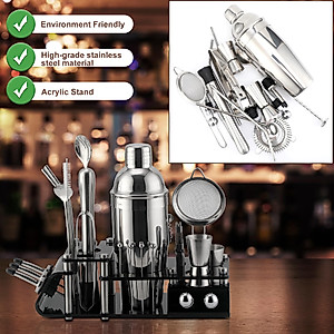 CKductpro 41-Piece Boston Bartender Kit,Cocktail Shaker Stainless Steel Bar Set,360 ° Rotating Display Stand,Strainer,Jigger,Mixing Spoon,Stainless Steel Gift Sets