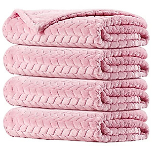 4 Pcs Baby Blanket Flannel, Cozy Throw Blanket for Newborn Infant Toddler Soft Warm Fleece Plush Sherpa Blanket Receiving Baby Blanket for Crib Stroller (Light Pink, 24 x 32 Inch)