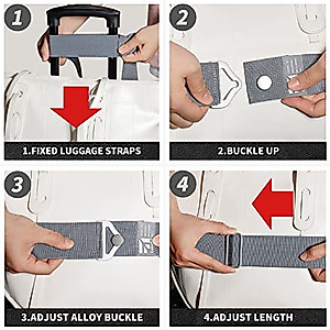 TOOVREN 2-in-1 Luggage Straps Add a Bag Bungees Travel Belt for Luggage Strap Over Handle Travel Belt for Luggage Adjustable with Alloy Buckle Elastic Belt Suitcases Strap Travel Accessories Gray
