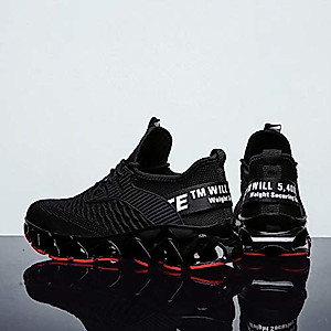 Vooncosir Men's Fashion Sneakers Breathable Mesh Running Shoes Blade Non Slip Soft Sole Casual Athletic Lightweight Walking Shoes(6.5,Black Red)