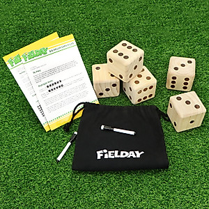 JOYIN 3.5 inch Giant Wood Yard Dice Large Dice Game Set with 6 Wooden Dice, 2 Double Sided Score Sheets, Dry Erase Marker, and a Durable Storage Bag, Good Yard Games for Kids and Adults