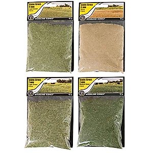 Woodland Scenics Static Grass, 4mm Light Green, 7mm Light Green, 4mm Straw, and 7mm Medium Green (Pack of 4) - with Make Your Day Paintbrushes