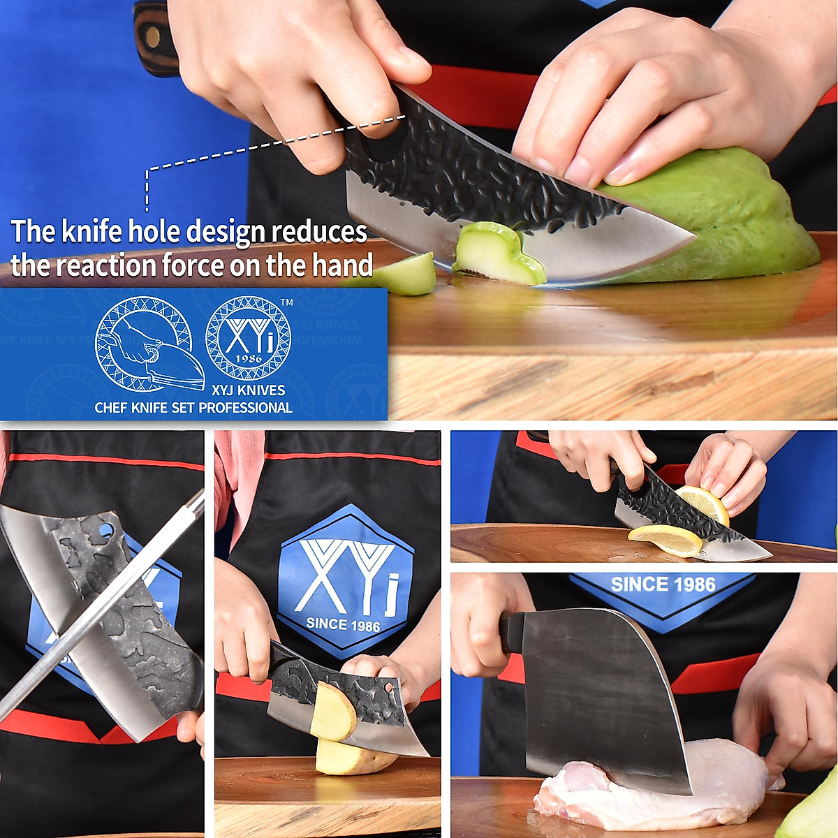 XYJ Portable Chef Knife Set Professional,Cleaver Butcher Knife,Forged Carving Boning Knives With Bag,Sharpener Rod,Camping Serbian Kitchen Knives,Full Tang