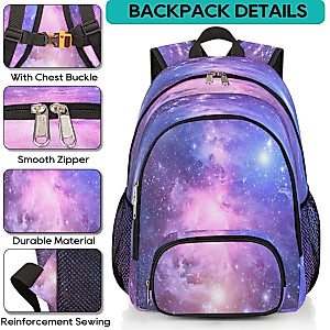 Pardick Galaxy Backpacks School Bag for Girls Boys Teens Students Galaxy Purple Stylish College Schoolbag Book Bag - Water Resistant Travel Backpacks for Women Men
