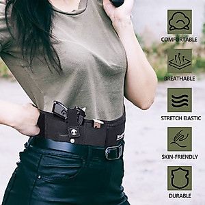 Mostcomtac Belly Band Holster - Gun Holster for Women and Men, Concealed Carry Waist holster for Most Pistols and Revolvers, Fits Glock, Smith Wesson, Taurus, Ruger, Shield, Etc