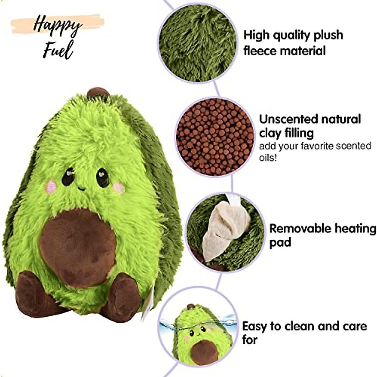 Avocado Microwavable Unscented Heating Pad for Women and Kids- Cute Soft Cozy Pillow Plush Heatable Warm Stuffed Animals - Kawaii Hot and Cold Plushie Food Toy - Avocado Gifts for Girls and Boys