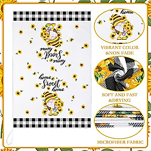 Kajaia 4 Pcs Bee Sunflower Kitchen Towels Summer Gnome Dish Towels Watermelon Lemon Tea Towels Sunshine Hand Towels Absorbent Plaid Towels for Bathroom Housewarming Gifts (Sunflower)