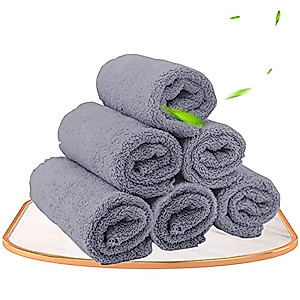 Hiflora Grey 6 Pack Bath Towels, Upgraded Coral Fleece Hand Towels 12 x 12 Inches Quick Drying with Exquisite Soft Feeling for Bathroom