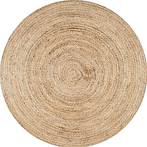 nuLOOM 6 Round Rigo Jute Hand Woven Area Rug, Natural, Solid Farmhouse Design, Natural Fiber, For Bedroom, Living Room, Dining Room, Hallway, Office, Kitchen, Entryway