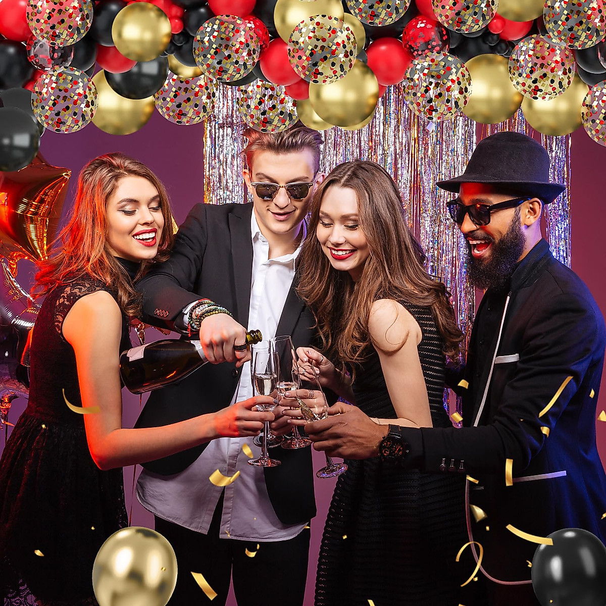 Red and Black Balloon Garland Kit, 114PCS Red Black and Gold Balloon Arch, 4 Sizes Black Red Balloons for Casino Theme Party Decorations Graduation New Year Party Wedding Birthday Decorations