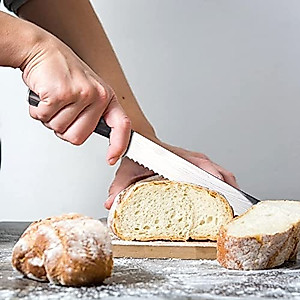 Kitory Bread Knife Serrated Knife 8‘’ Ultra Sharp Slicing Knife with Sheath German High Carbon Steel Wavy Edge Cake Slicer Bakery Slicing Cutter Ergonomic Ideal for All Types of Bread