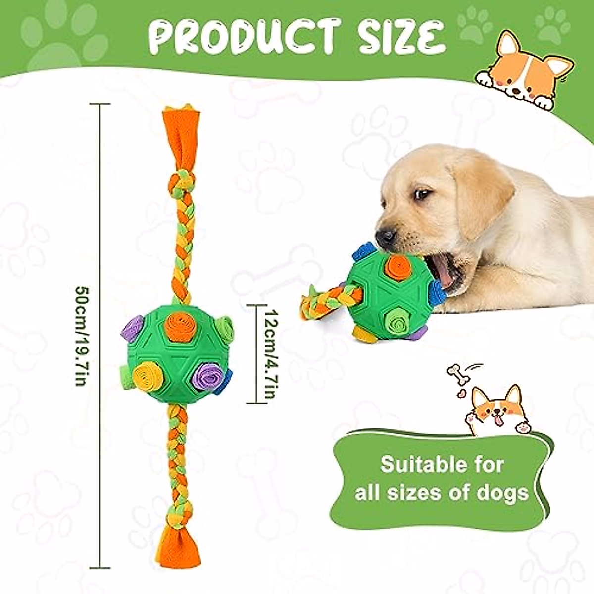 Fzonsh Snuffle Ball for Dogs Small to MediumBreed with Interactive Bite Resistant Rope, Interactive Puzzle Dog Toys Snuffle Ball Encourages Natural Foraging Skills for Training