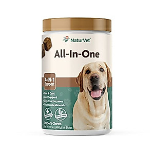 NaturVet All-in-One Dog Supplement - for Joint Support, Digestion, Skin, Coat Care – Dog Multivitamins with Minerals, Omega-3, 6, 9 – Wheat-Free Vitamins for Dogs – 120 Soft Chews