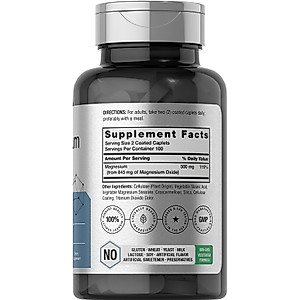 Horbäach Magnesium Oxide | 845 mg | 200 Coated Caplets | Vegetarian, Non-GMO, and Gluten Free Supplement