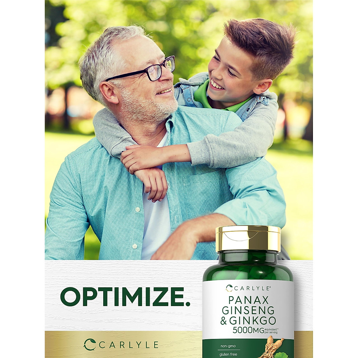 Carlyle Panax Ginseng + Ginkgo Biloba | 120 Vegetarian Capsules | 5,000mg | Vegetarian, Non-GMO, and Gluten Free Supplement