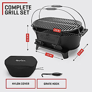 Uno Casa Hibachi Grill - Pre-Seasoned Small Charcoal Grill, Portable Charcoal Grill for Camping, Outdoors Table Top Grill Charcoal, Japanese Hibachi Grill - Waterproof Cover Included