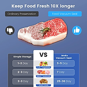 MoKo Vacuum Sealer Machine,85kpa Food Vacuum Sealer, Full Automatic Air Sealing System for Food Sealer, LED Touch Food Sealer with Dry and Moist Food Modes, Compact Design, 20Pcs Seal Bags Starter Kit