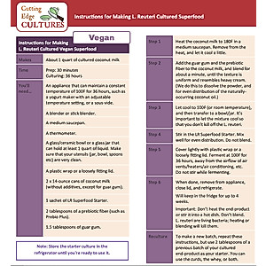 LR SuperFood Starter Culture L. Reuteri ProBiotic As Recommended by Dr William Davis Super Gut, MD Cultured Dairy Low and Slow Yogurt Lactobacillus