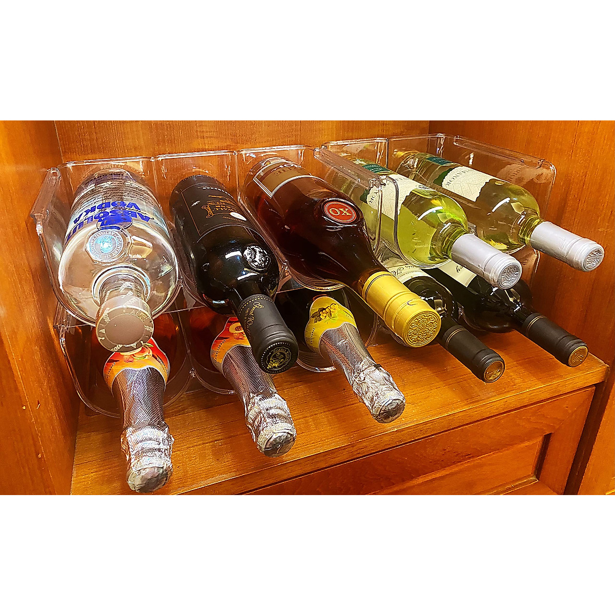 OKITCHEN Set of 2 Refrigerator Wine Rack, Cabinet Water Bottles Storage Organizer, Stackable Wine Rack for Kitchen Countertop Save Space, 1-Bottle 2 Packs