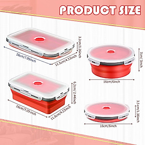 Dandat 10 Pcs 27 oz Large Silicone Collapsible Food Storage Containers with Airtight Lids Stacking Meal Lunch Containers for Kitchen, Travel, Microwave Freezer Dishwasher Safe(Grey, Red)